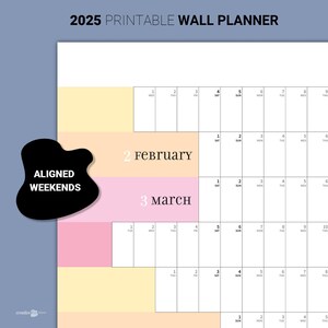2025 Wall Calendar. PRINTABLE Planner 2025. Large Pink & Yellow Planner ...