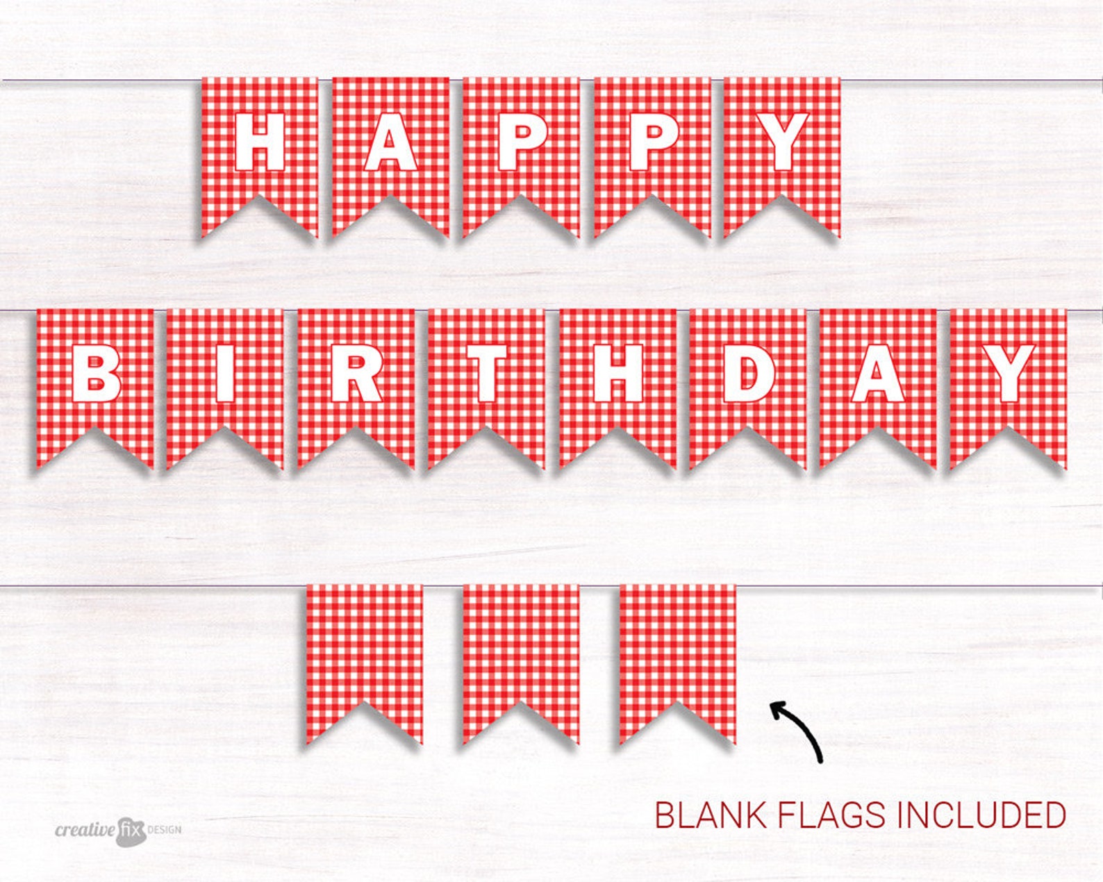 Red Plaid Happy Birthday Printable Banner. Paper Bunting Flags | Etsy