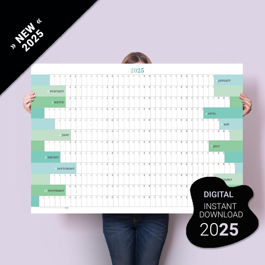 2025 Wall Calendar. PRINTABLE Planner 2025. Large Blue & Green Planner ...
