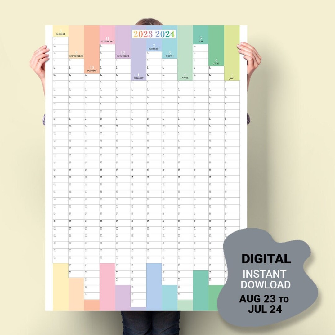 23/24 Wall Calendar AUG to JULY PRINTABLE Midyear Large - Etsy