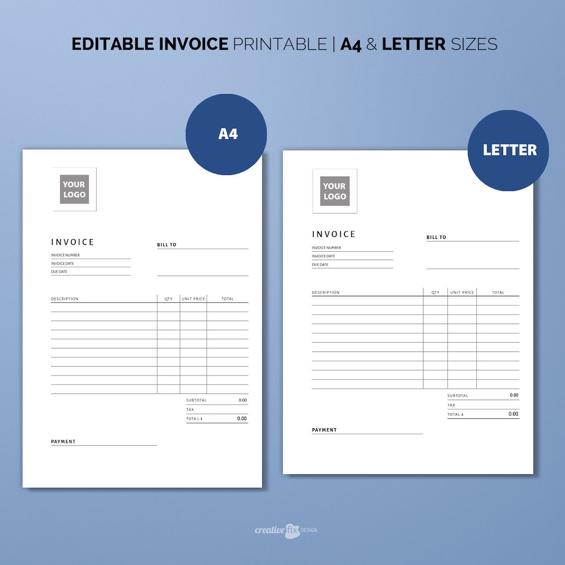INVOICE Editable fillable PDF. Auto calculate fields. Instant | Etsy