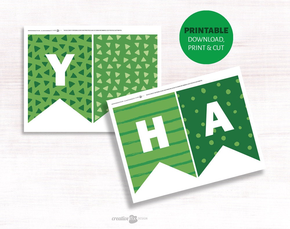 Green Happy Birthday Printable Banner. Decoration Bunting Flags. St ...