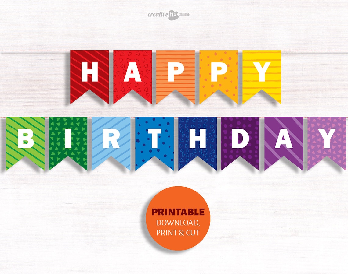 Happy Birthday Banner. RAINBOW Colors PRINTABLE Banner. Happy - Etsy Canada