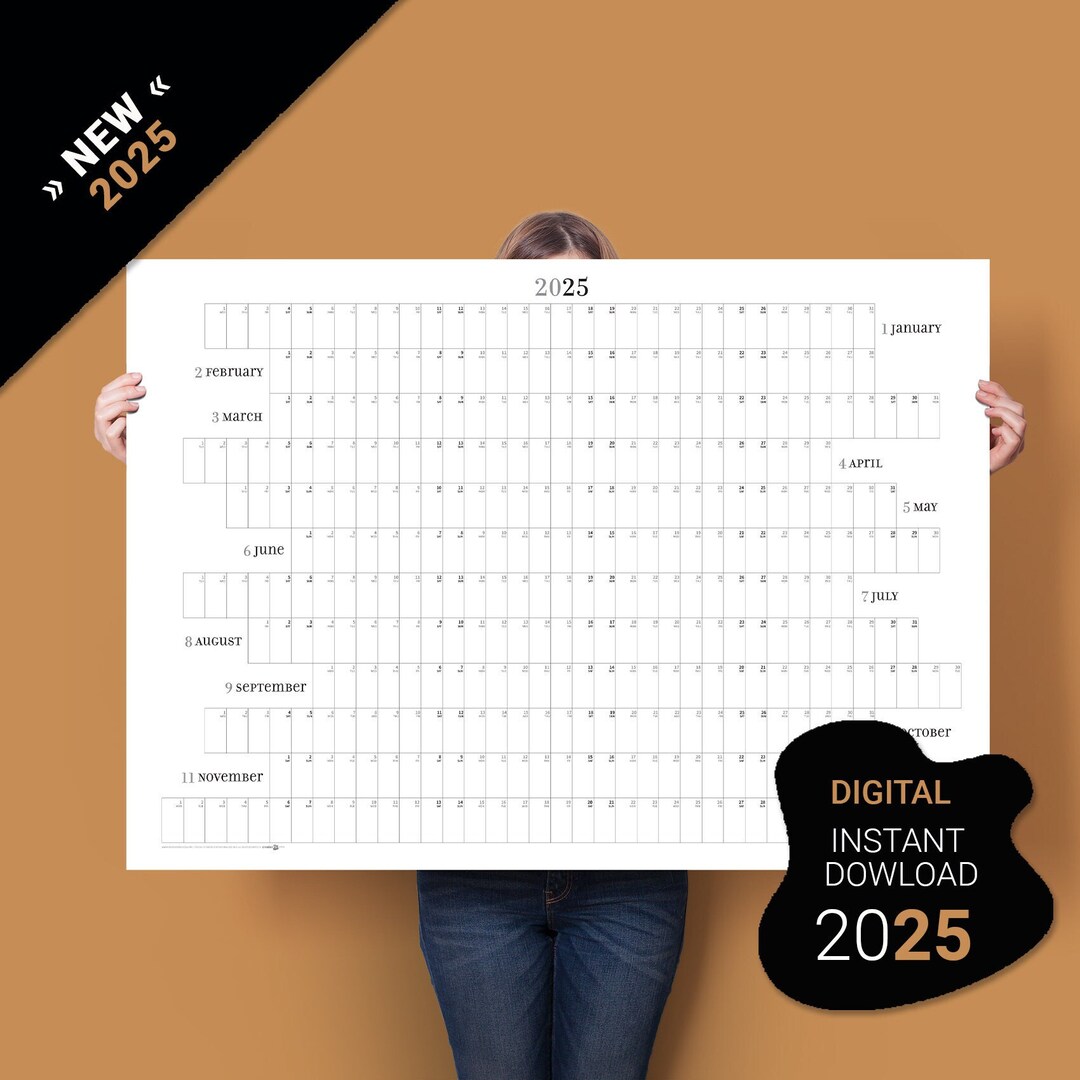 2025 Wall Calendar. PRINTABLE Calendar 2025. Minimalist Black White ...
