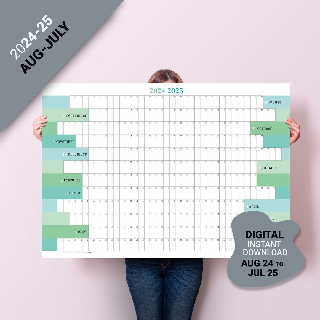 2024/25 Calendar AUGUST to JULY. PRINTABLE Midyear Large Wall Planner ...