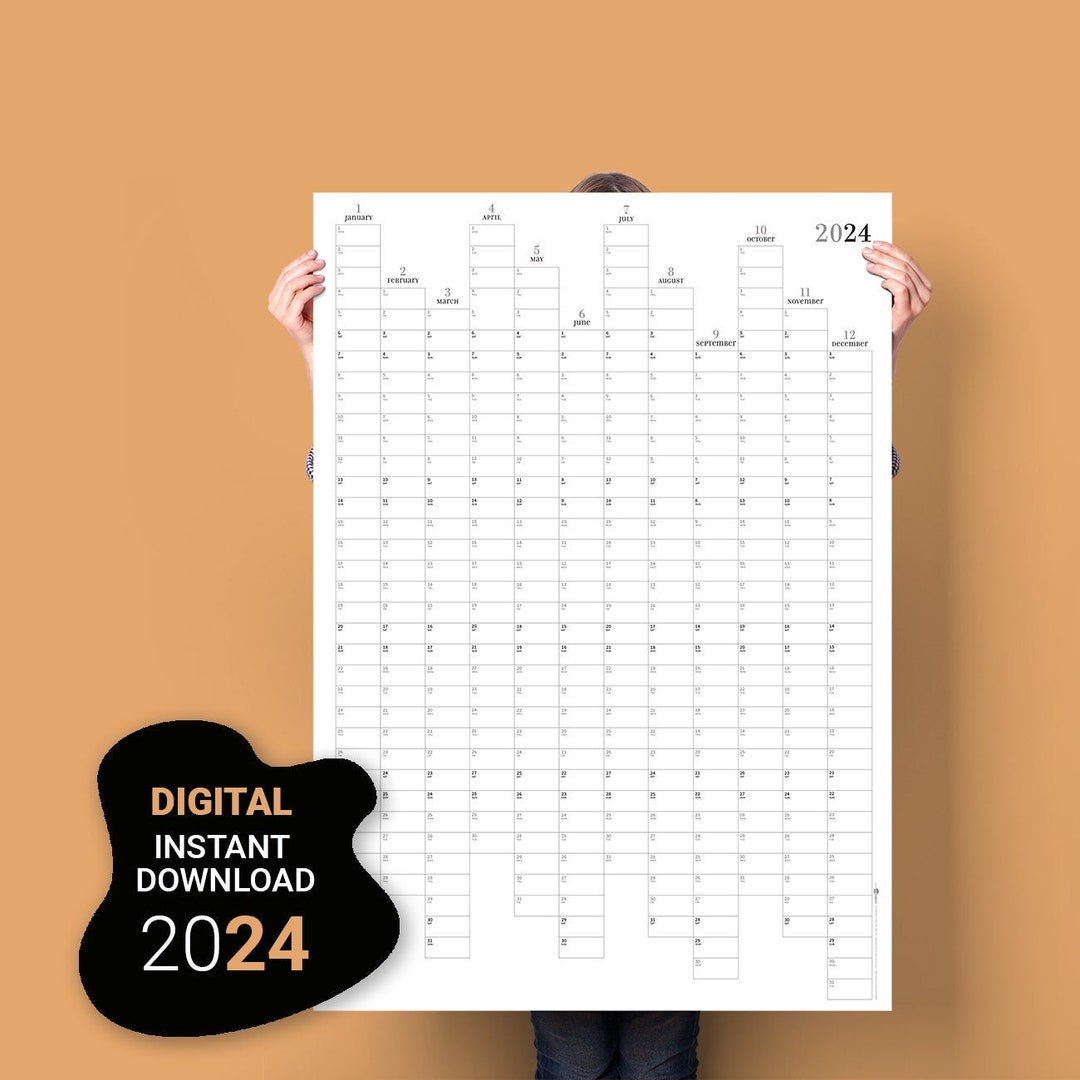 2024 Wall Planner. PRINTABLE Calendar 2024. Large Calendar. Minimalist ...