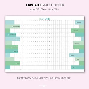 2024/25 Calendar AUGUST to JULY. PRINTABLE Midyear Large Wall Planner ...