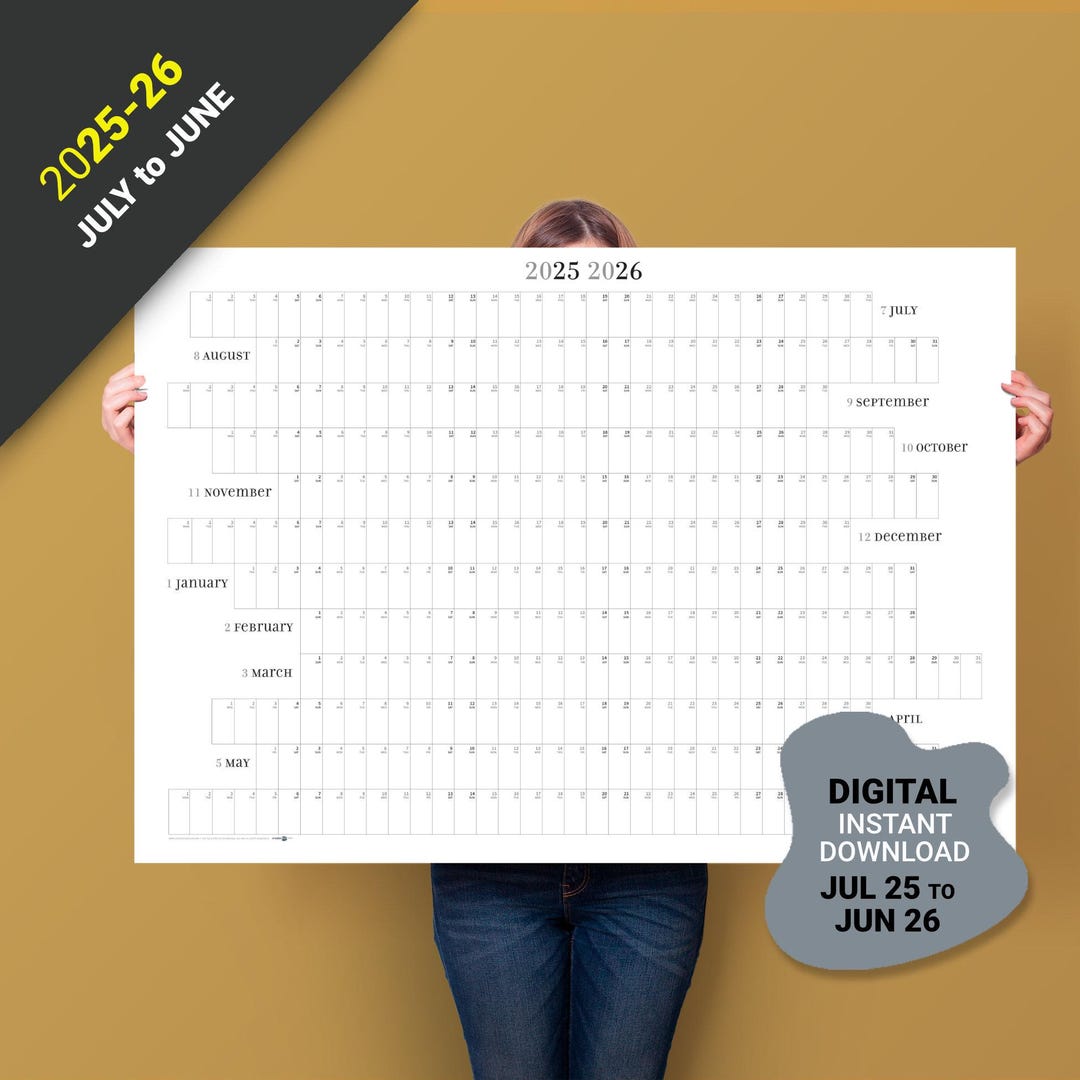 2025-26 Calendar – JULY to JUNE. PRINTABLE Landscape Midyear Large Wall ...