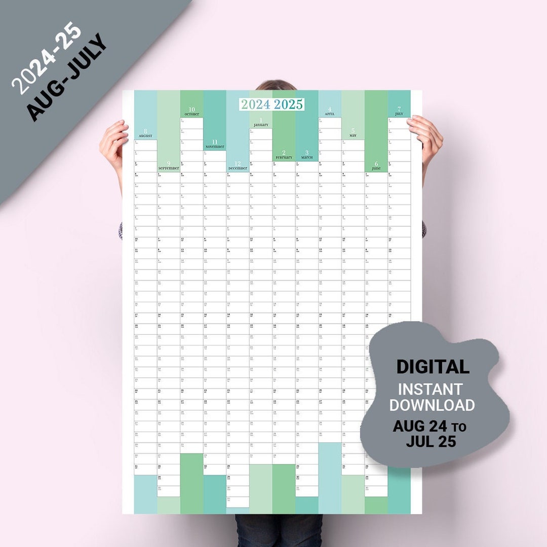 24/25 AUG to JULY Wall Planner. PRINTABLE Midyear Large Calendar ...