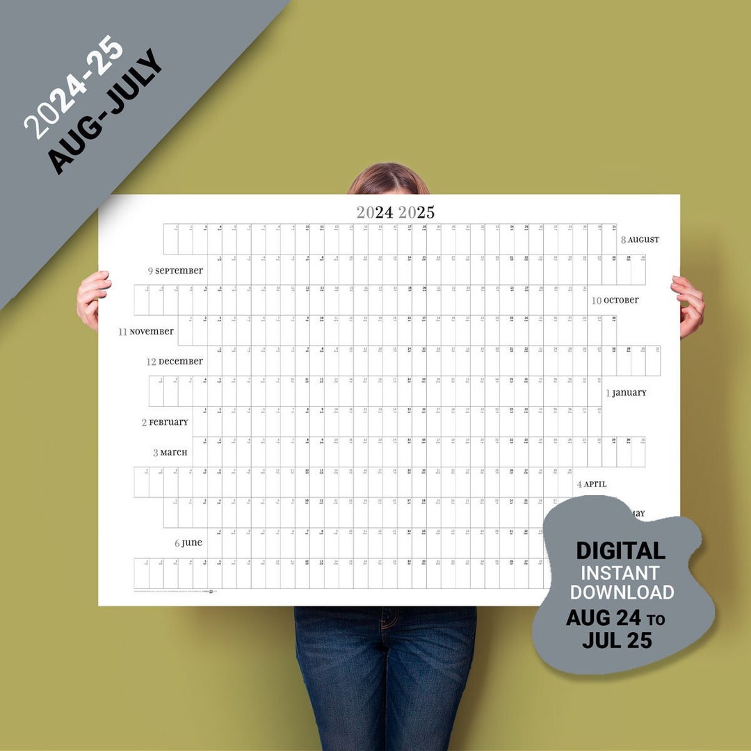 24/25 Calendar AUG to JULY. PRINTABLE Midyear Large Wall Planner ...
