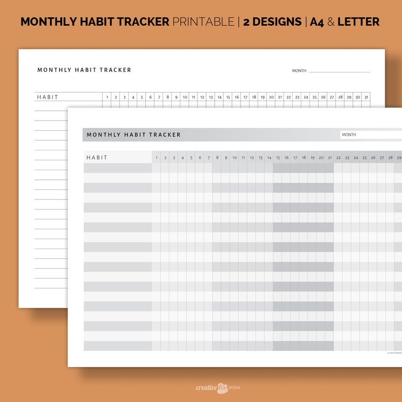 Monthly HABIT TRACKER Printable. Black White List Tracking. - Etsy