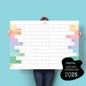 2025 Wall Planner. PRINTABLE Calendar 2025. Large Calendar. Minimalist ...