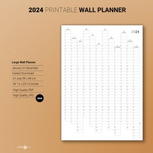 2024 Wall Planner. PRINTABLE Calendar 2024. Large Calendar. Minimalist ...