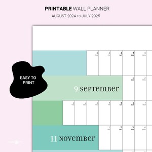 2024/25 Calendar AUGUST to JULY. PRINTABLE Midyear Large Wall Planner ...