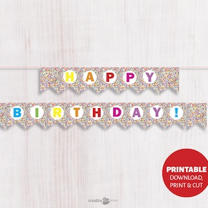 Confetti Happy Birthday PRINTABLE Banner. Colorful Birthday Banner ...