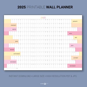 2025 Wall Calendar. PRINTABLE Planner 2025. Large Pink & Yellow Planner ...