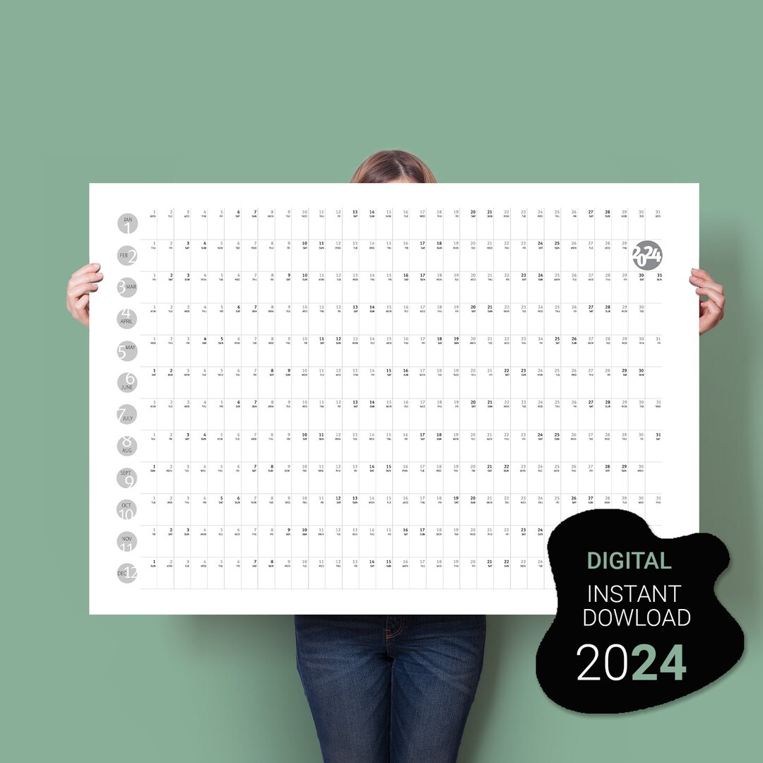 2024 Wall Planner. PRINTABLE Planner 2024. Large Calendar. Minimalist ...