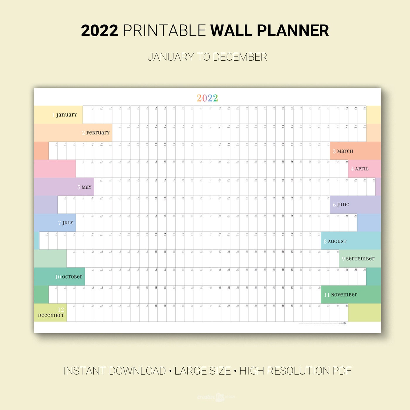 2022 Wall Planner PRINTABLE Calendar 2022 Family Large Etsy UK