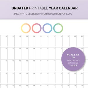 Perpetual Year Wall Planner. PRINTABLE Year Calendar. Undated Large ...