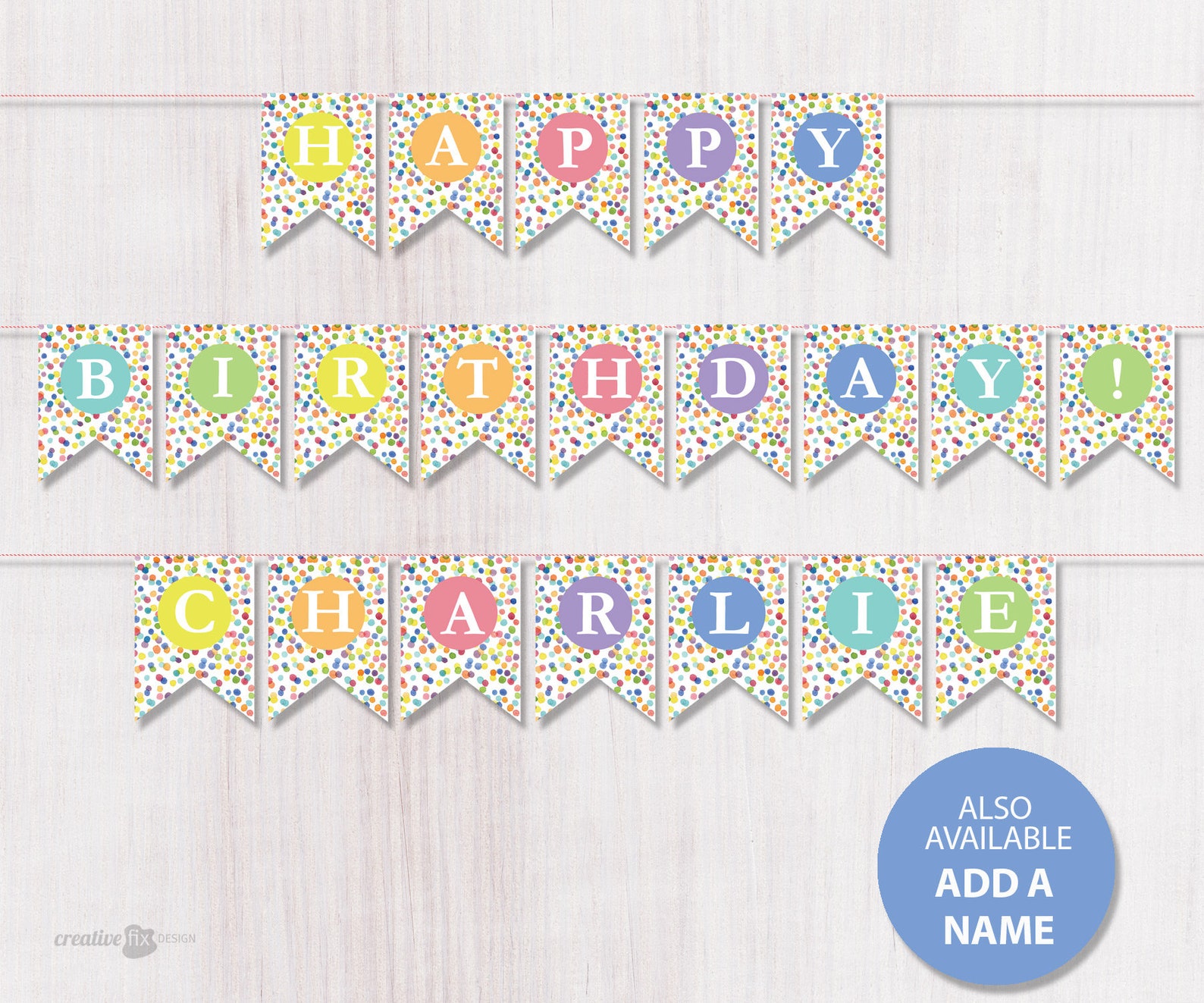 Confetti Happy Birthday Banner. PRINTABLE Colorful Watercolor - Etsy