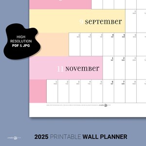 2025 Wall Calendar. PRINTABLE Planner 2025. Large Pink & Yellow Planner ...