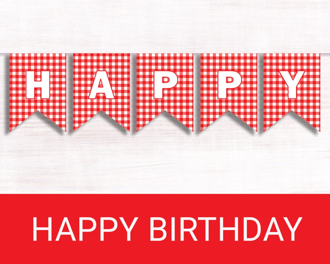 Red Plaid Happy Birthday Printable Banner. Paper Bunting Flags - Etsy