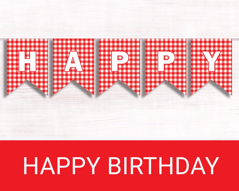 Red Plaid Happy Birthday Printable Banner. Paper Bunting Flags - Etsy