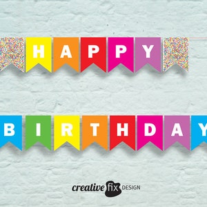 Confetti Birthday Banner Printable Happy Birthday Wall Decor Rainbow ...