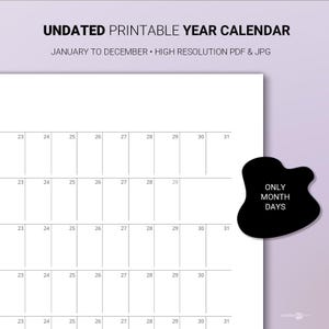 Perpetual Year Wall Planner. PRINTABLE Year Calendar. Undated Large ...
