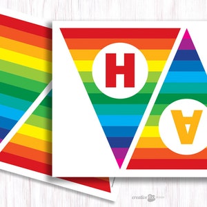 Rainbow Happy Birthday Banner. Printable Rainbow Bunting. Rainbow Party ...