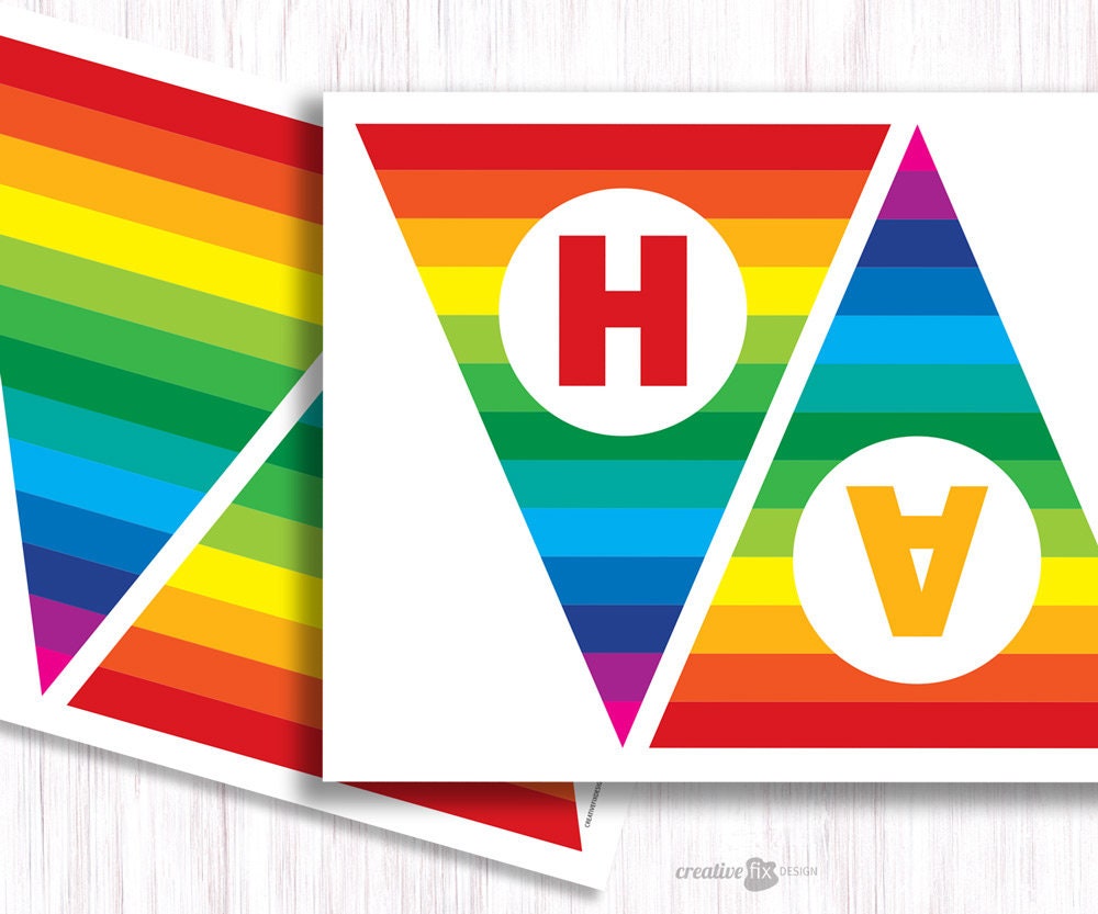 Rainbow Happy Birthday banner. Printable Rainbow Bunting. | Etsy