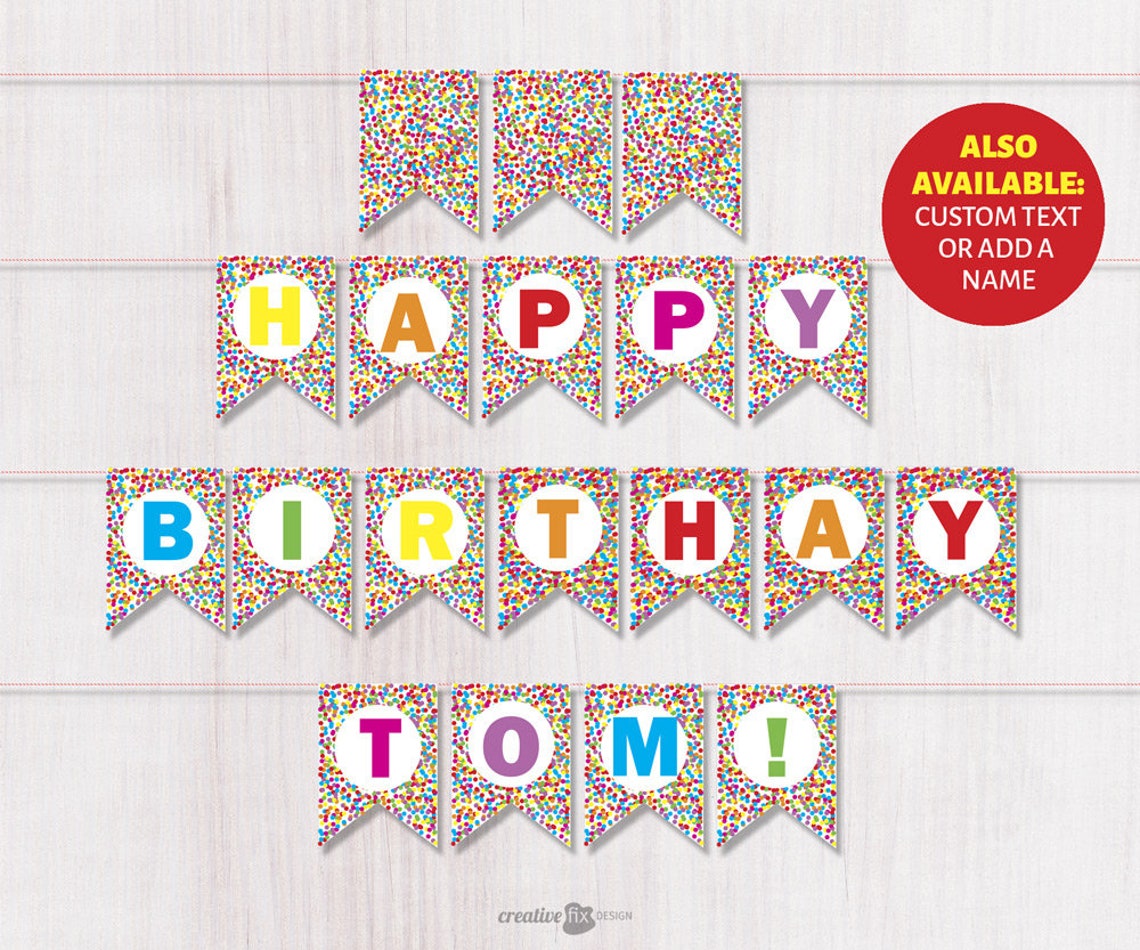 Confetti Happy Birthday PRINTABLE Banner. Colorful Birthday - Etsy