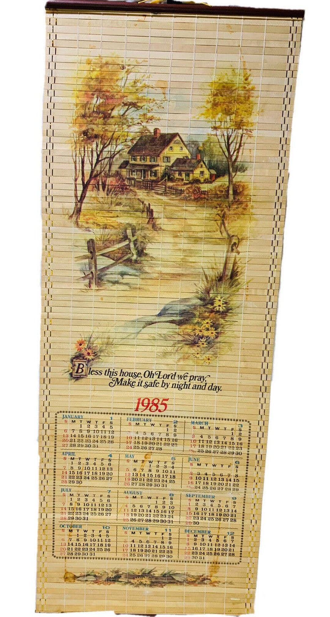 Vintage 1985 Bamboo Fall Scene Calendar 12.5 X 33 Double Sided Picture ...