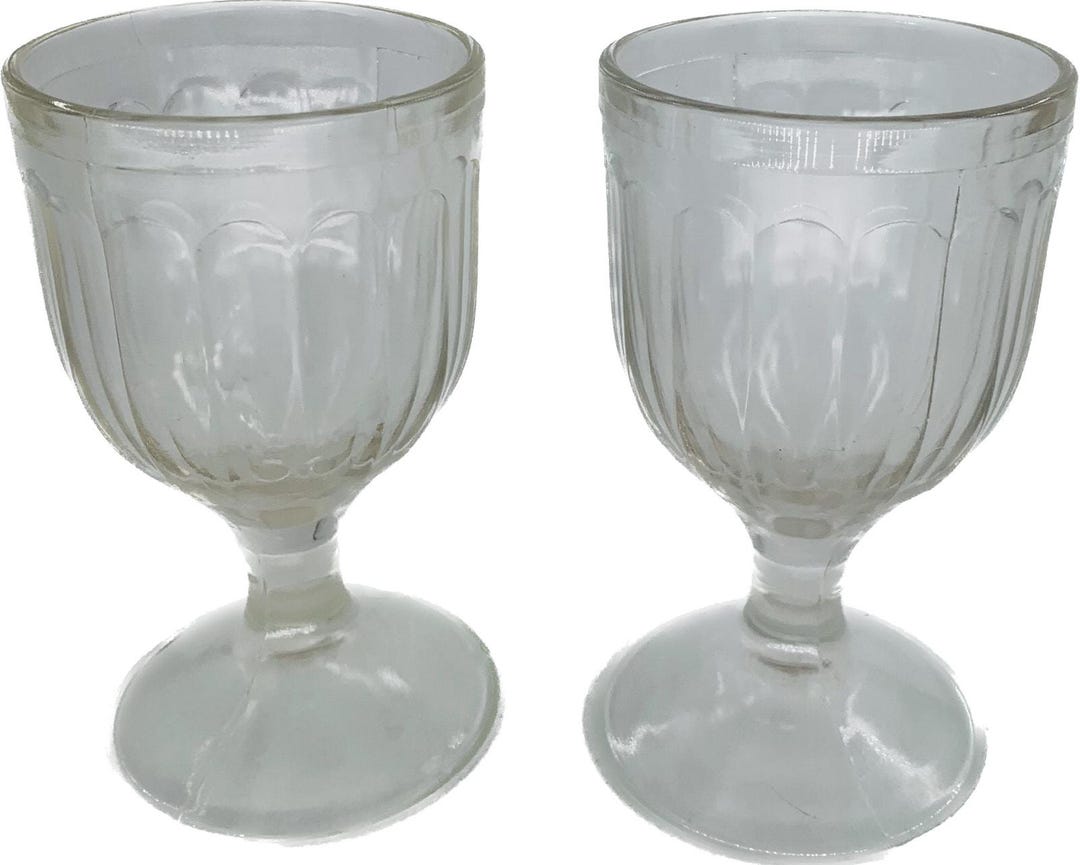 Vintage Goblets Set Clear Pressed Glass 4 Ounce Lot of 2 Stemmed Ribbed ...
