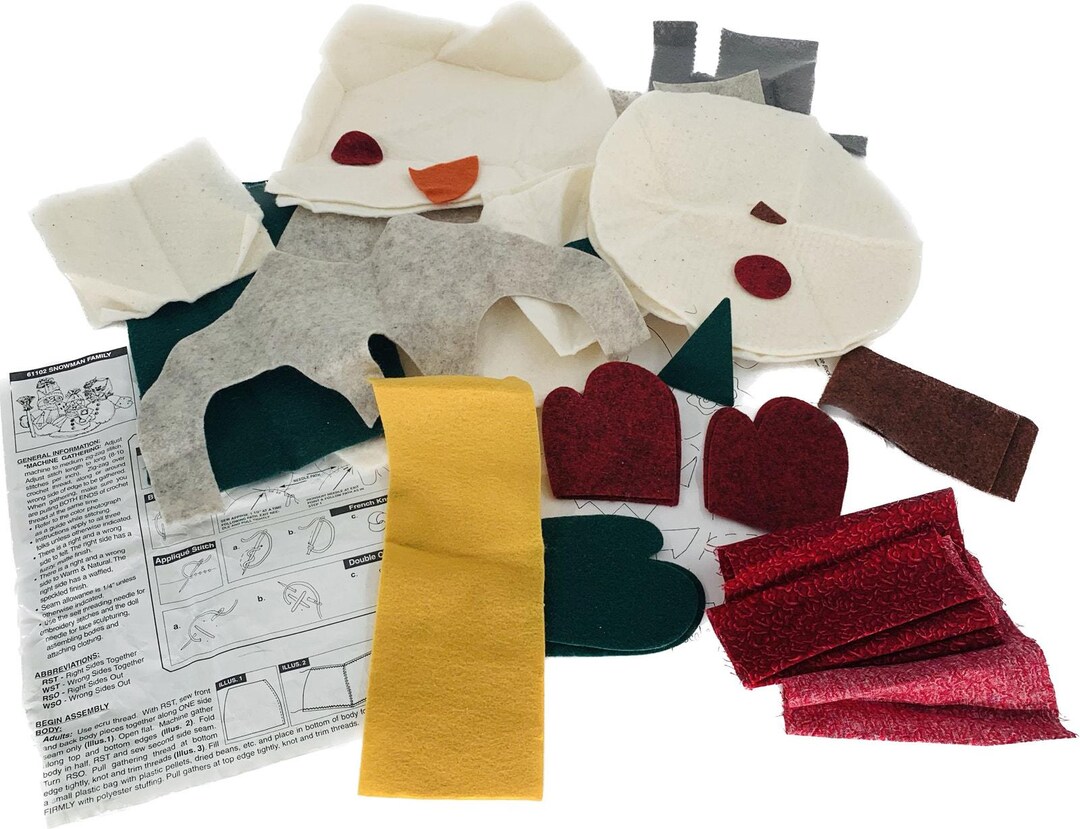 Snowman Craft Pattern and Kit Snow Family Fabric Supplies Cutouts Bonus ...