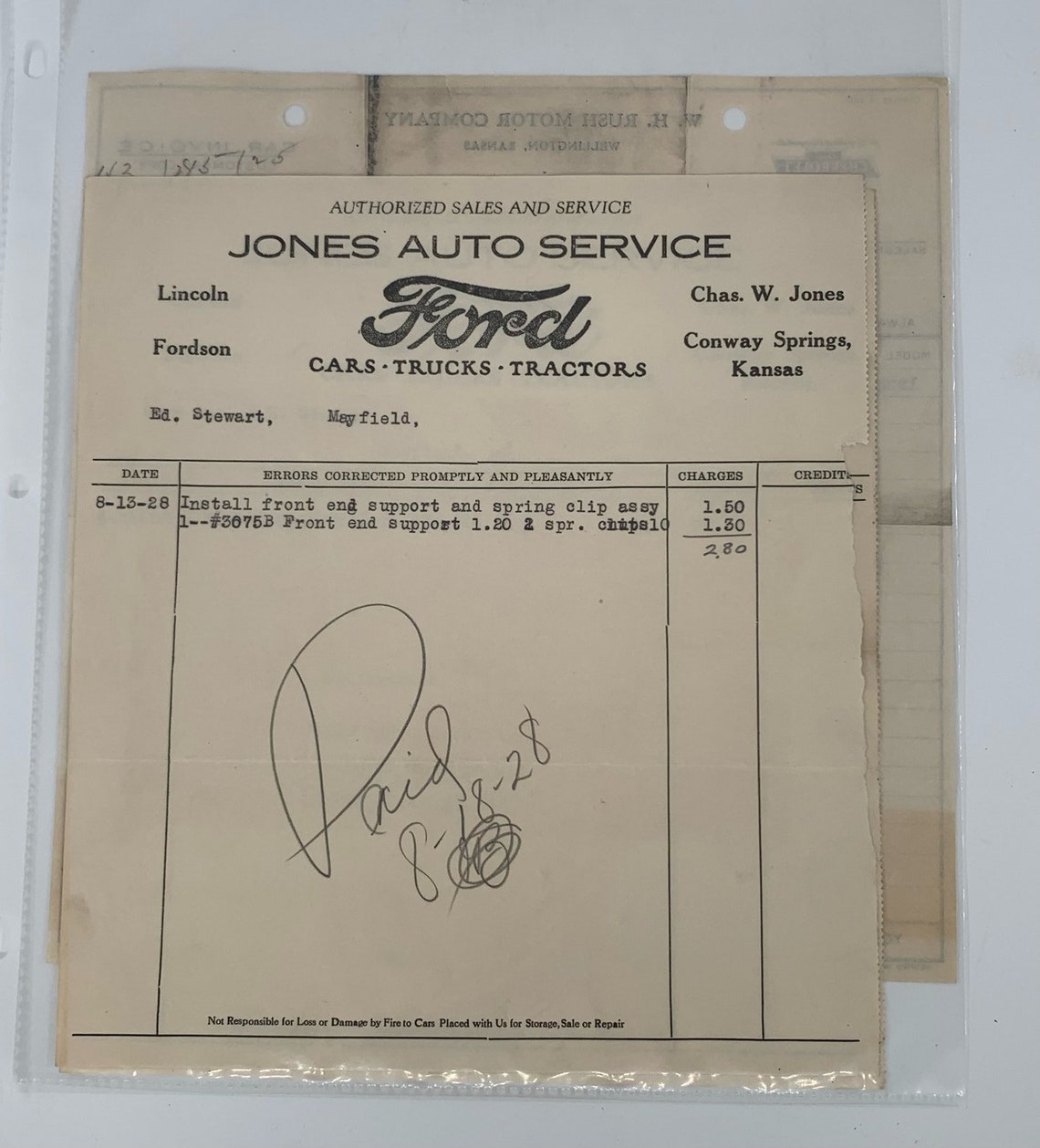 Vintage Paper Ephemera Auto Coach Chevrolet Ford 1928 New Car Invoice ...