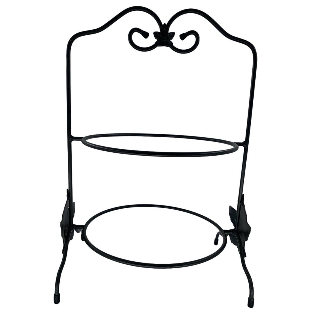 Longaberger Wrought Iron Plate Pie Rack Stand Holder 2 Tiers Maple Leaf ...