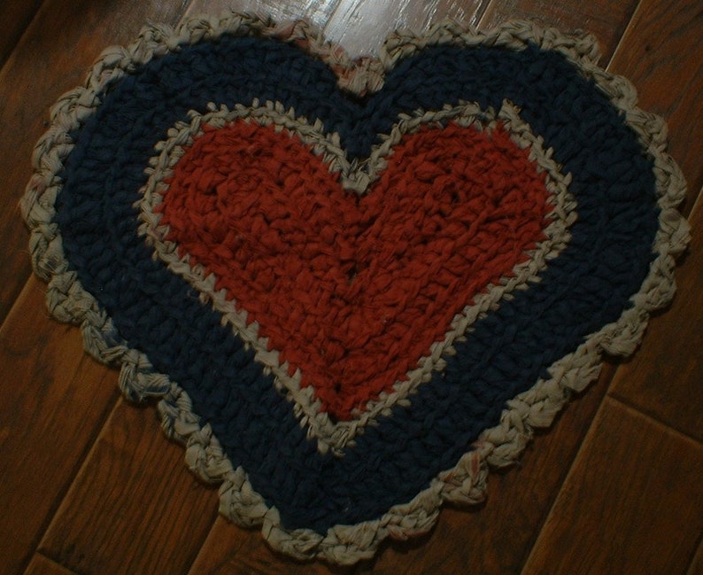 Crocheted Heart Navy, Rust and Tan Rug - Etsy