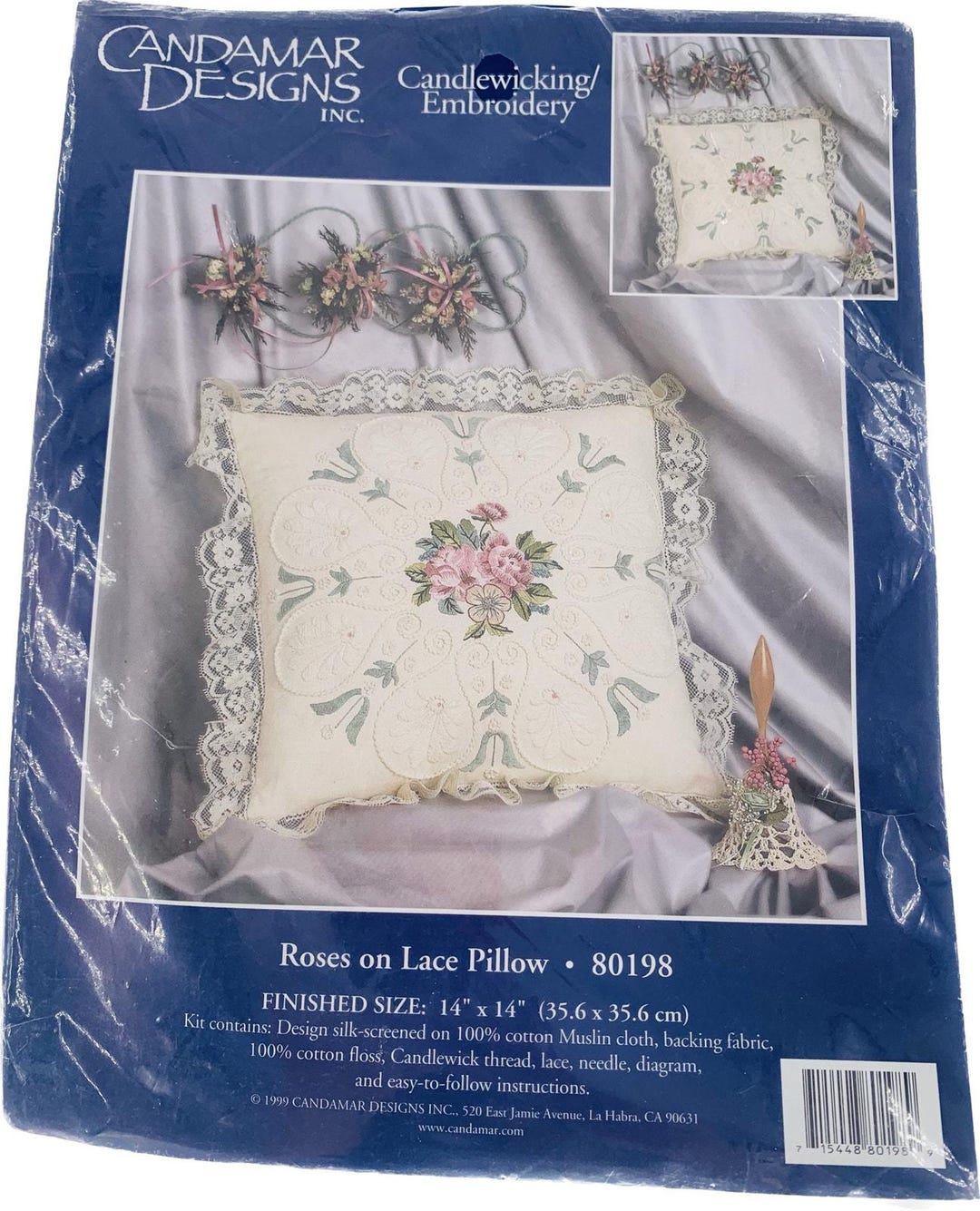 Vintage Candlewicking Embroidery Pillow Kit Candamar Designs Roses on ...