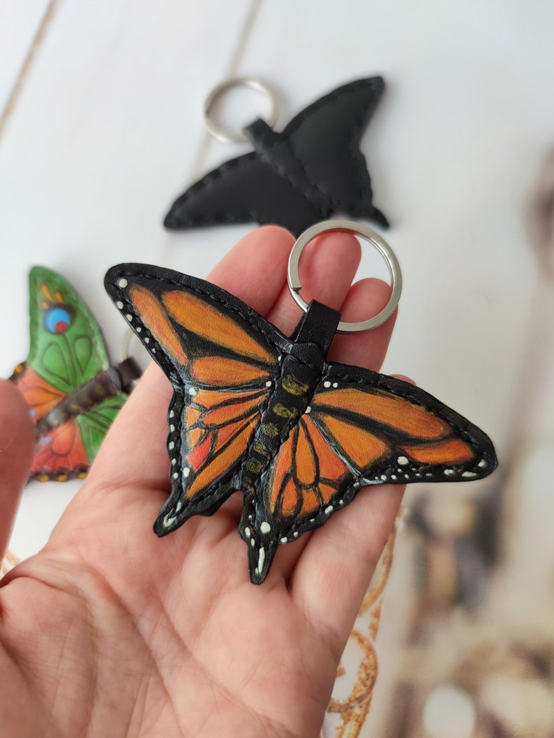 Leather Butterfly Key Ring Hand-painted Butterfly Keychain Key - Etsy