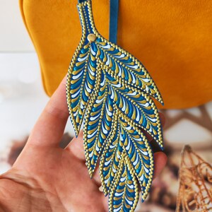 New Year Gift, Leather Feather Bag Charm, Christmas Gift Feather Purse ...