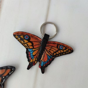 Leather Butterfly Key Ring Hand-painted Butterfly Keychain Key - Etsy