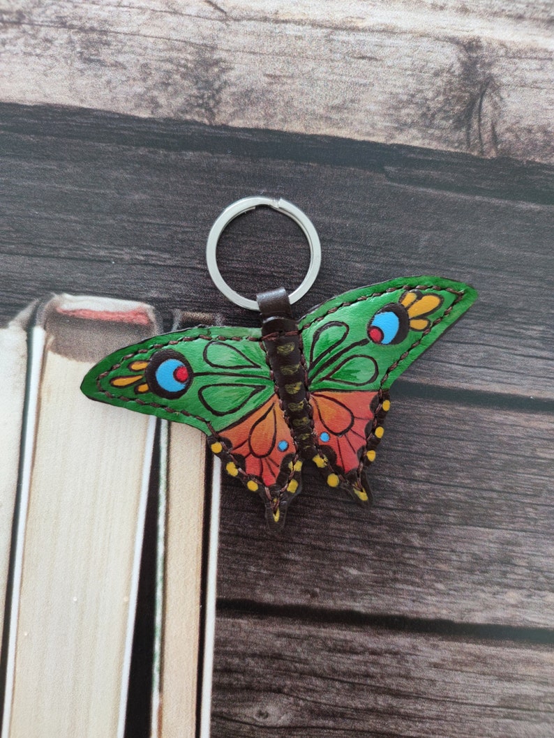 Leather Butterfly Key Ring Hand-painted Butterfly Keychain Key - Etsy