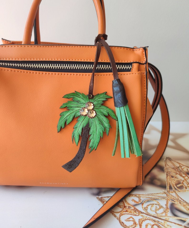 Palm Tree Bag Charm Tropical Leather Bag Charm Coconut Tree - Etsy