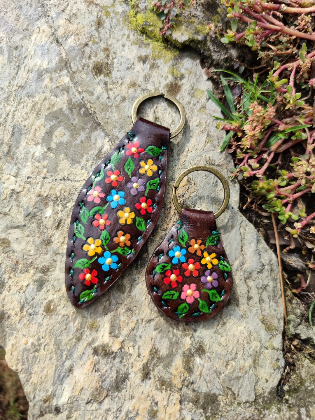 Leather Key Fob Flowers Key Ring Cute Keychain Tooled and Stamped ...