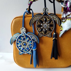 Unique Turtle Leather Bag Charm, Leather Animal Keychain, Gift for ...