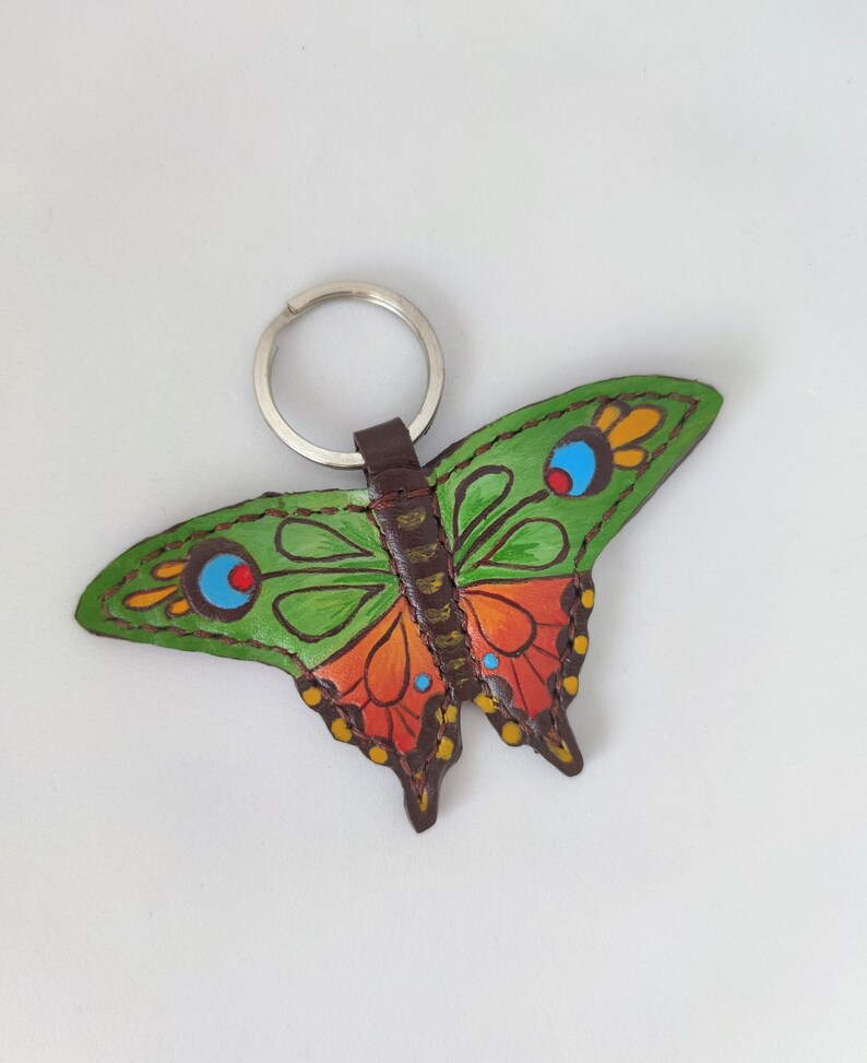 Leather Butterfly Key Ring Hand-painted Butterfly Keychain Key - Etsy