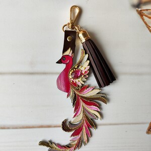 Dainty Bird Purse Charm, Unique Leather Phoenix Purse Charm, Leather ...