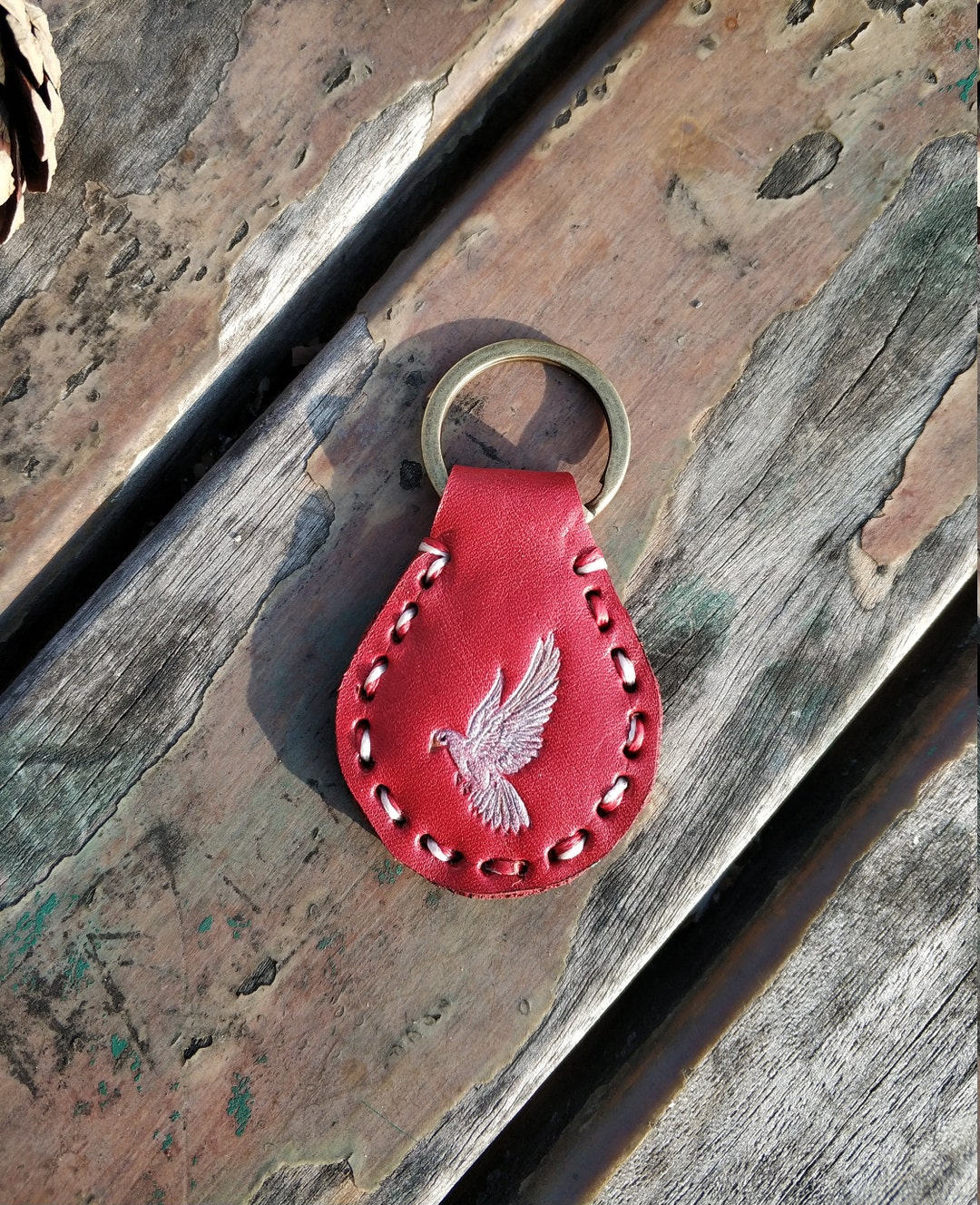 Handmade Leather Dove Keychain: Hand-painted Bird Keyring - Etsy