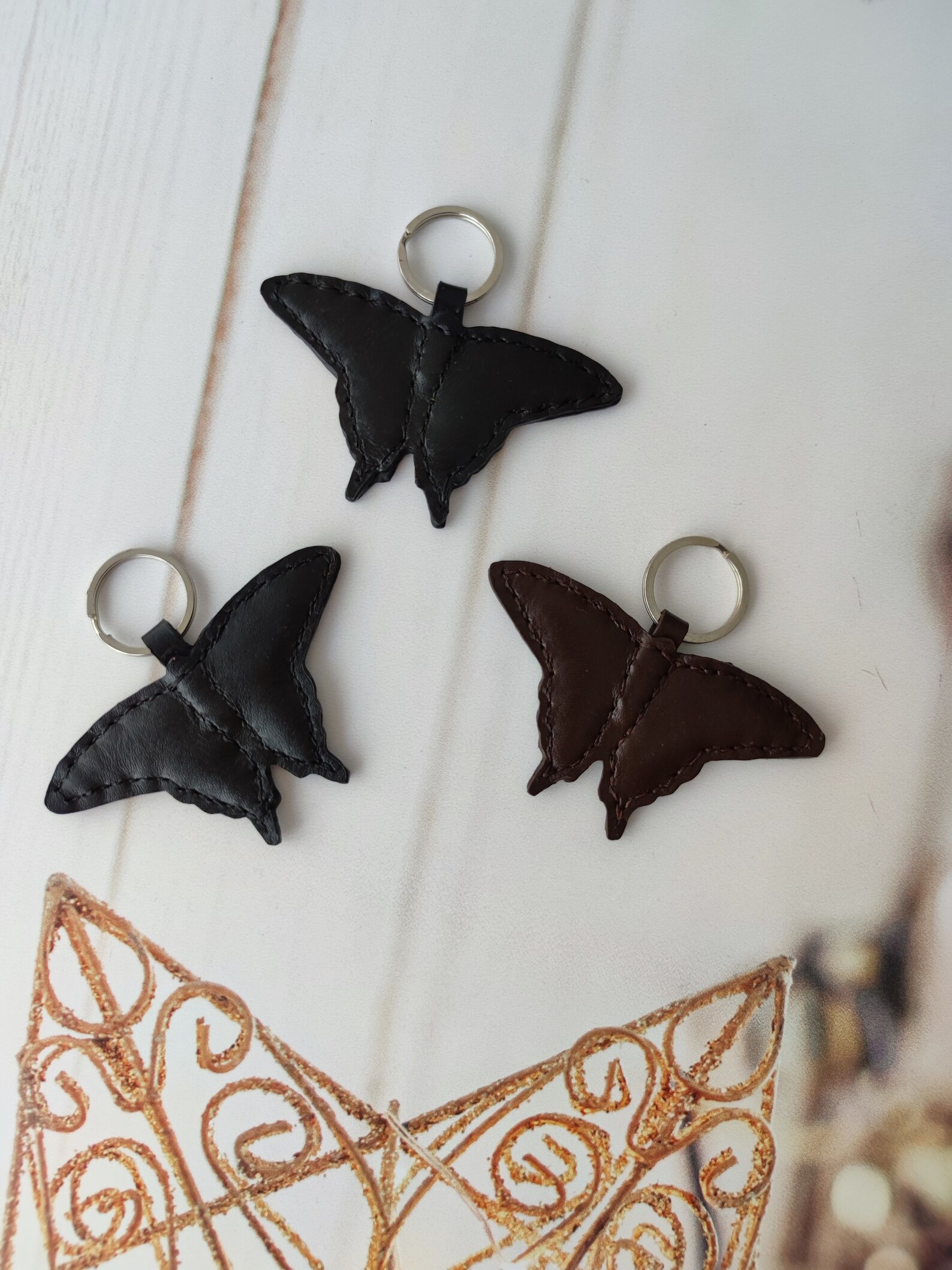 Leather Butterfly Key Ring Hand-painted Butterfly Keychain Key - Etsy